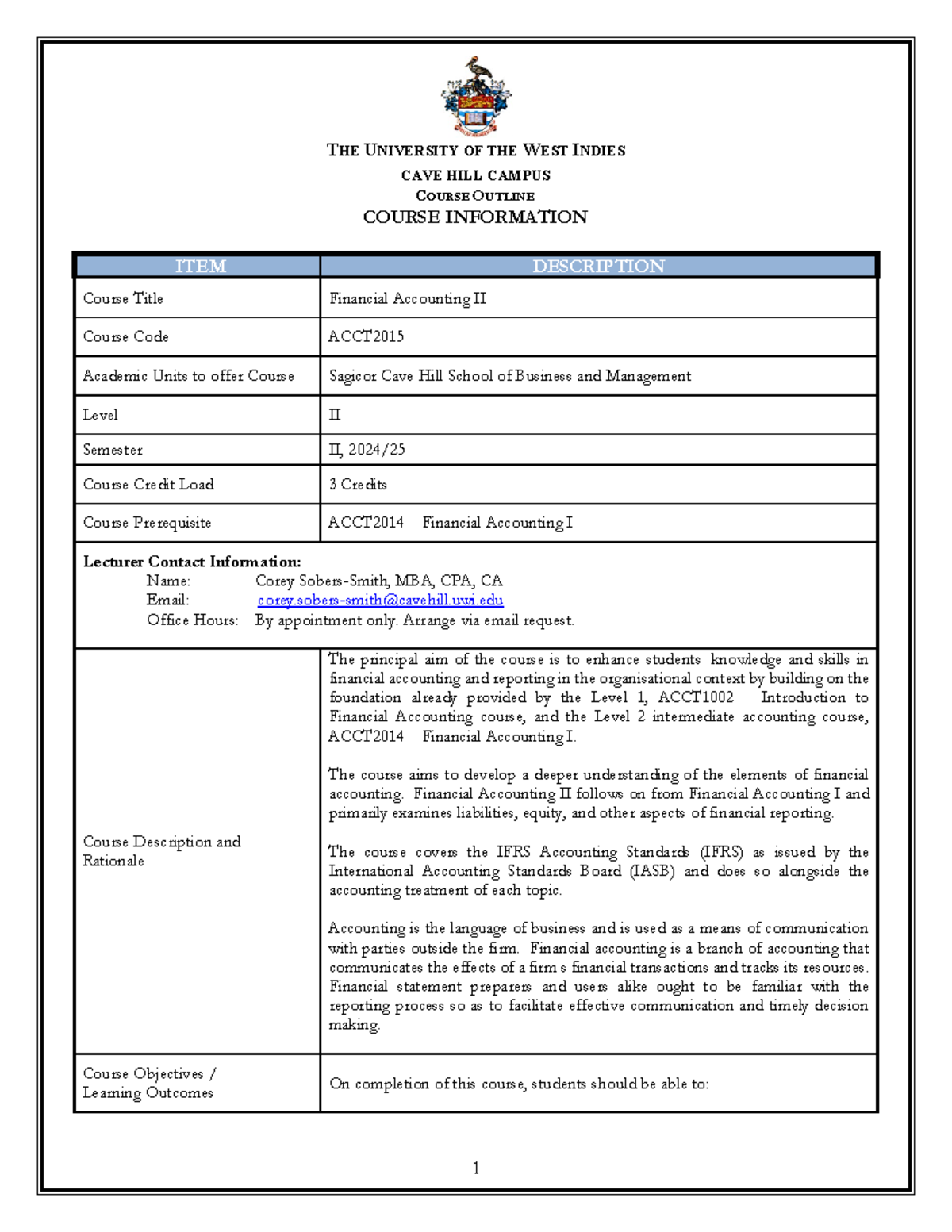 ACCT2015 Financial Accounting II Course Outline - Semester II 2024 ...