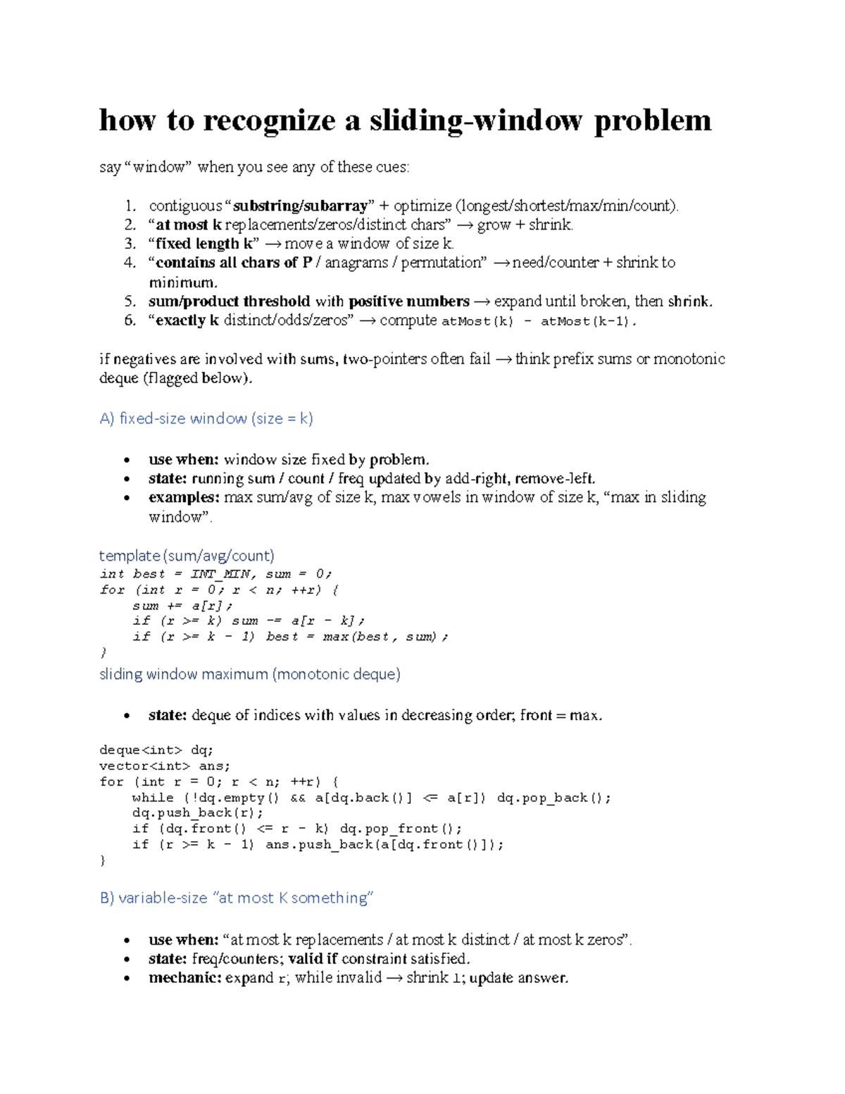 Sliding Window Techniques for Problem Solving (CS101) - Studocu