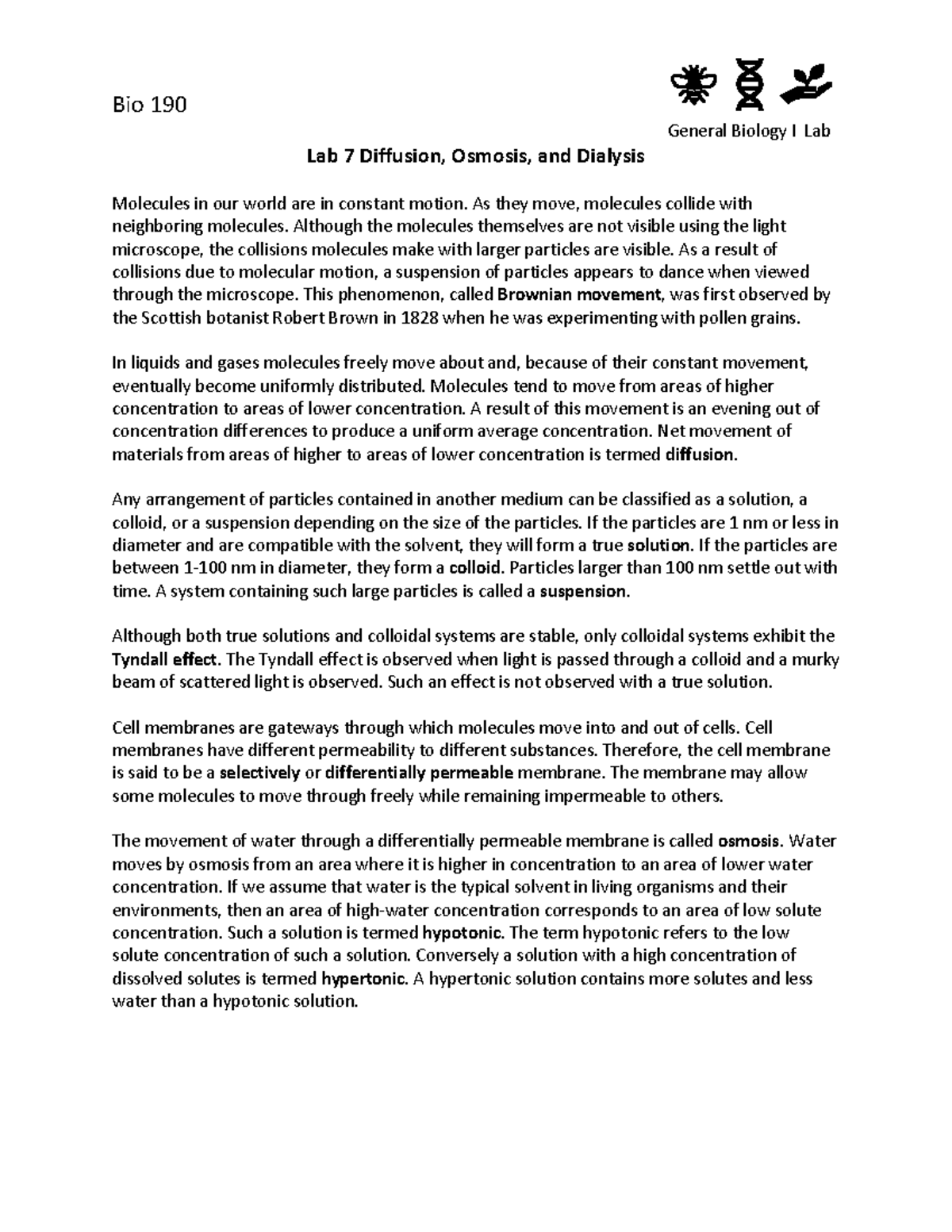 Bio 190 Lab 7: Exploring Diffusion, Osmosis, and Dialysis Techniques ...