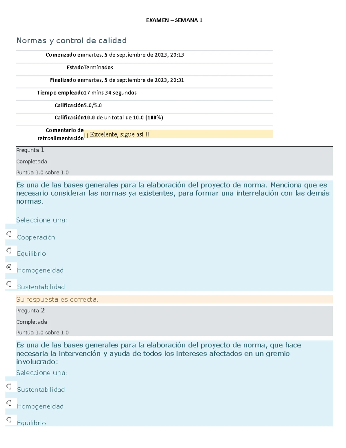 Normas y Control de Calidad - Modalidad de exámenes Semana 1 - Normas y control de calidad - Studocu