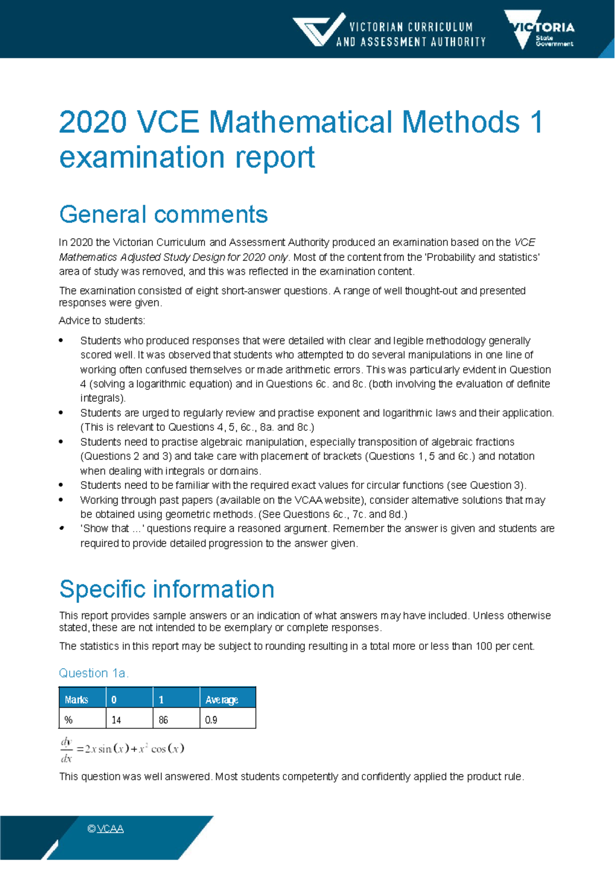 2020 VCE Mathematical Methods 1 Exam Report: Key Insights and Advice ...