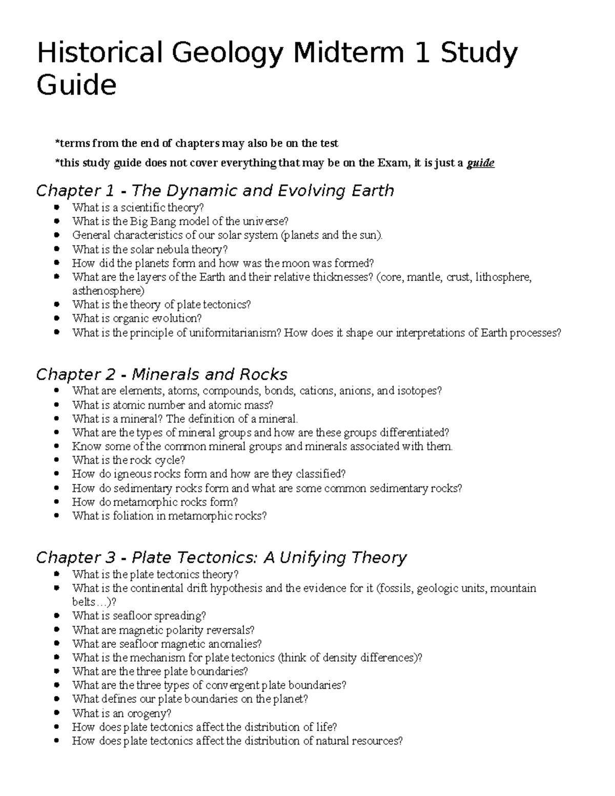Historical Geology (GEOL 101) Midterm 1 Study Guide - Studocu