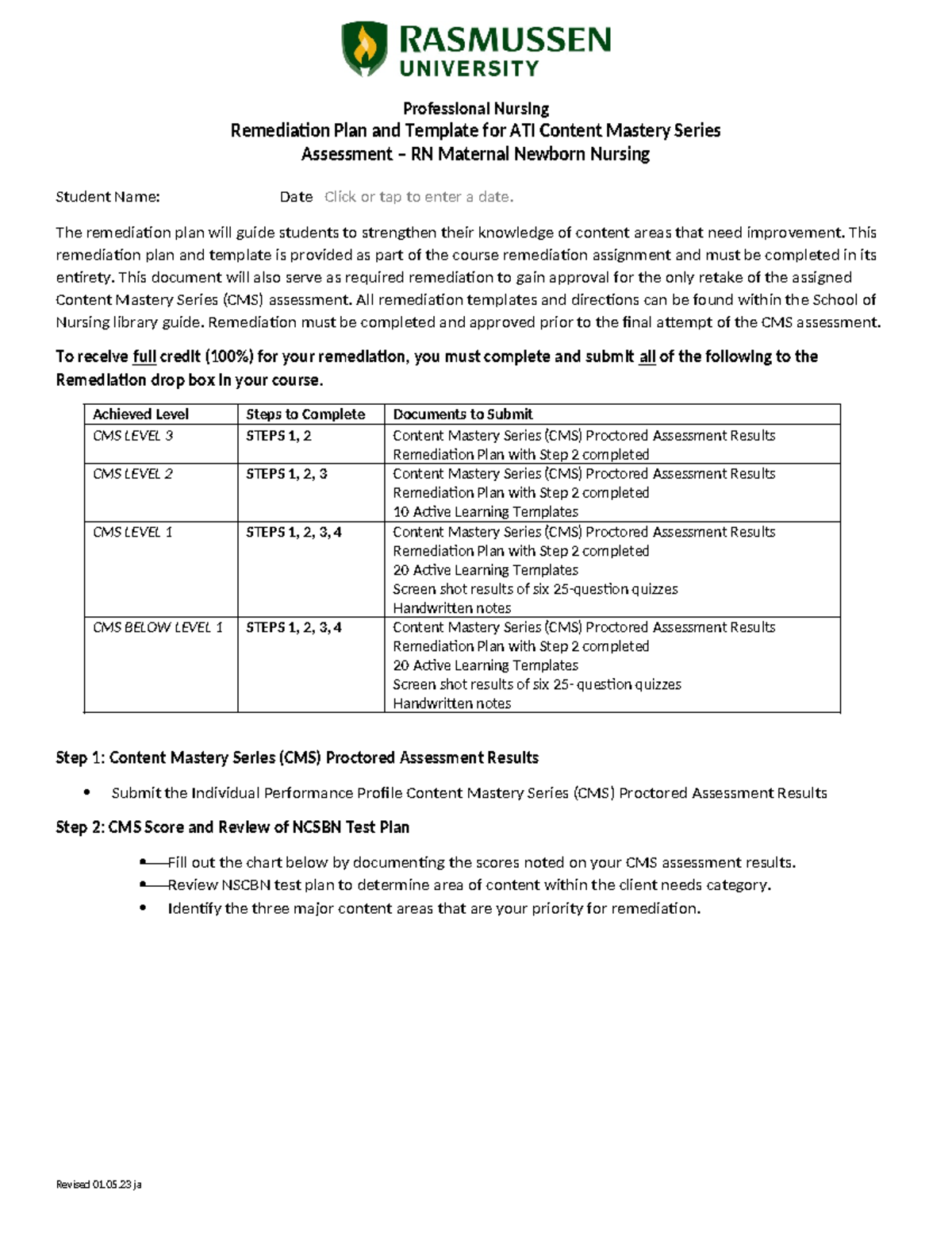 Remediation Plan Template for RN Maternal Newborn Nursing (ATI) - Studocu