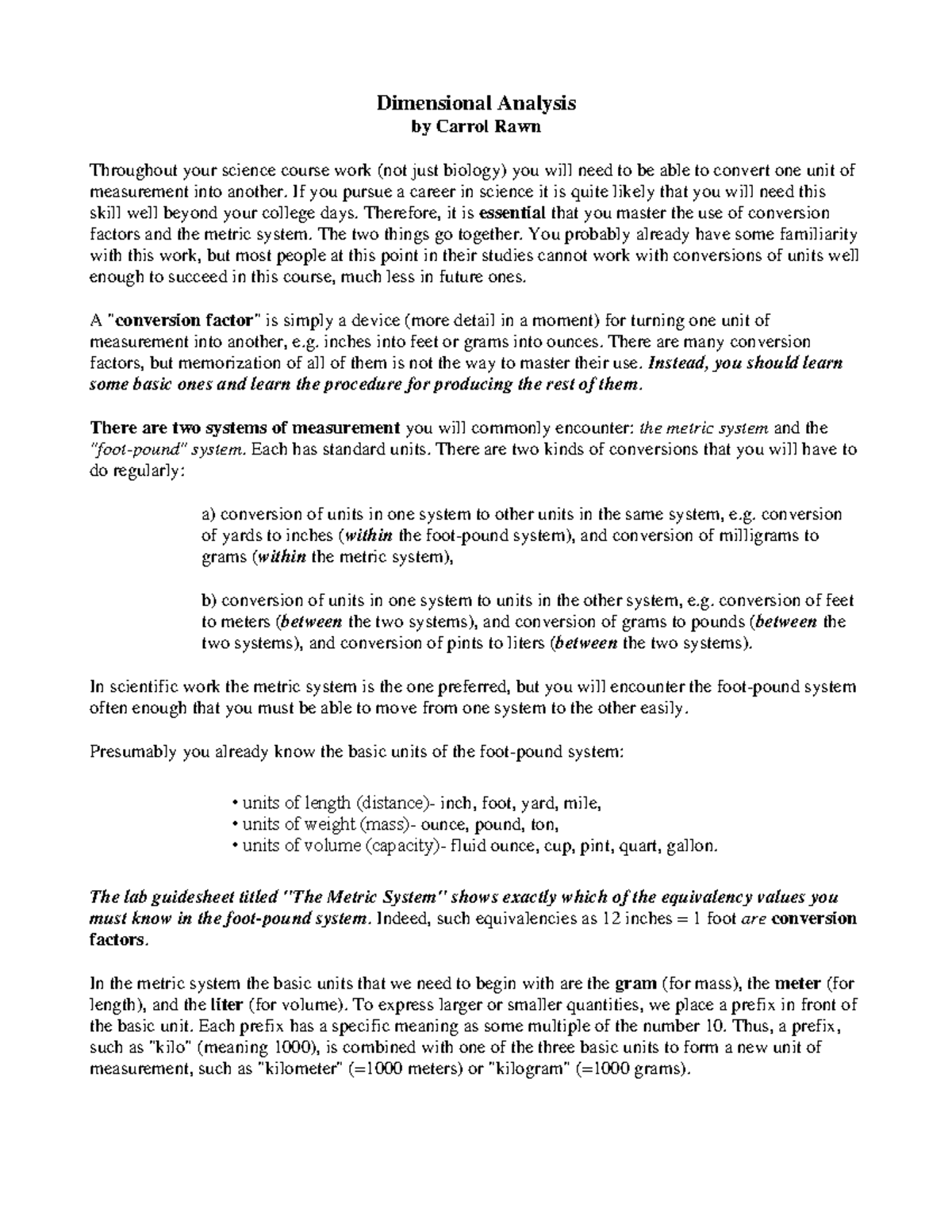Dimensional Analysis Techniques for Converting Measurement Units ...