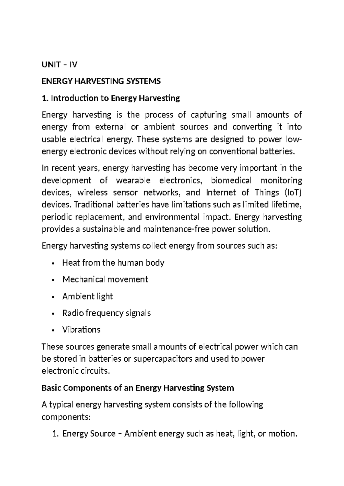 UNIT 4 - Energy Harvesting Systems Overview and Applications - Studocu