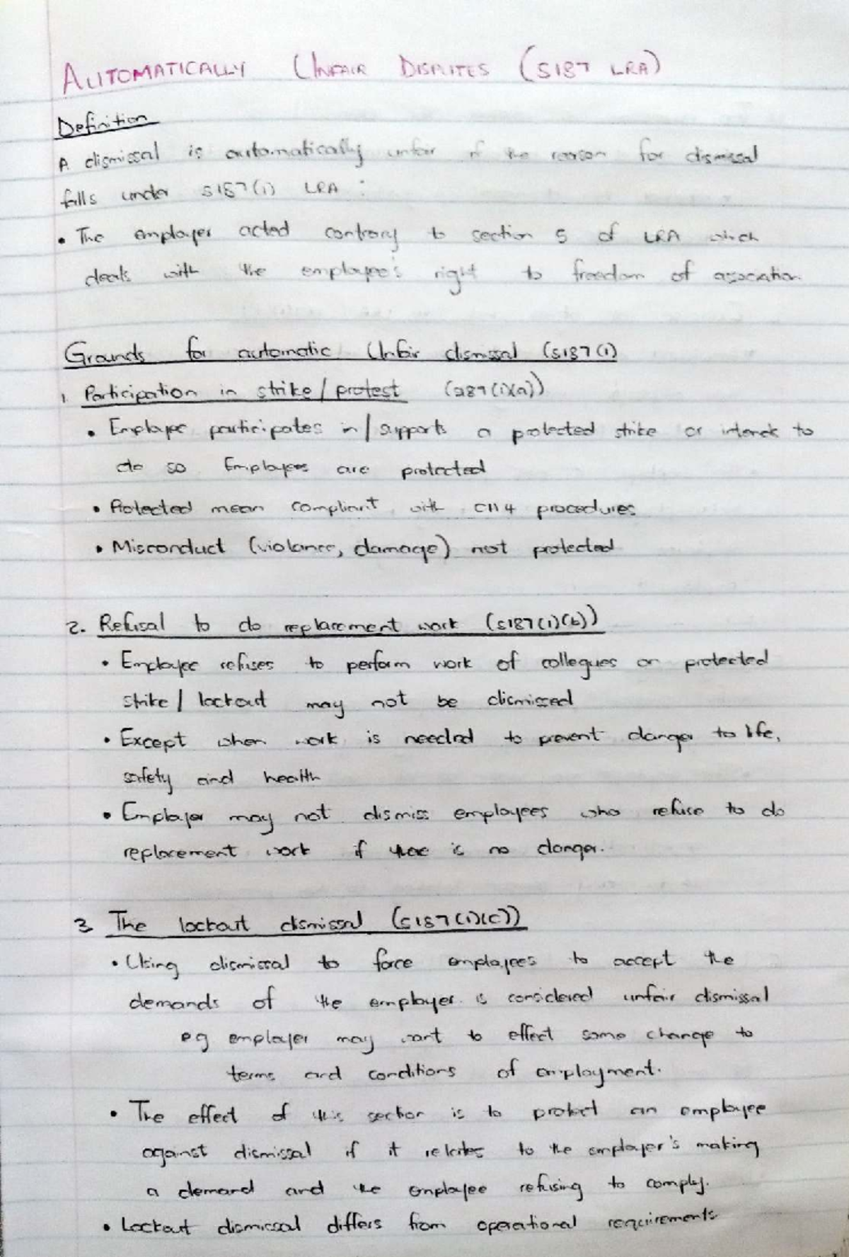 Automatically Unfair Dismissal Notes for CMATICAL Course - Studocu