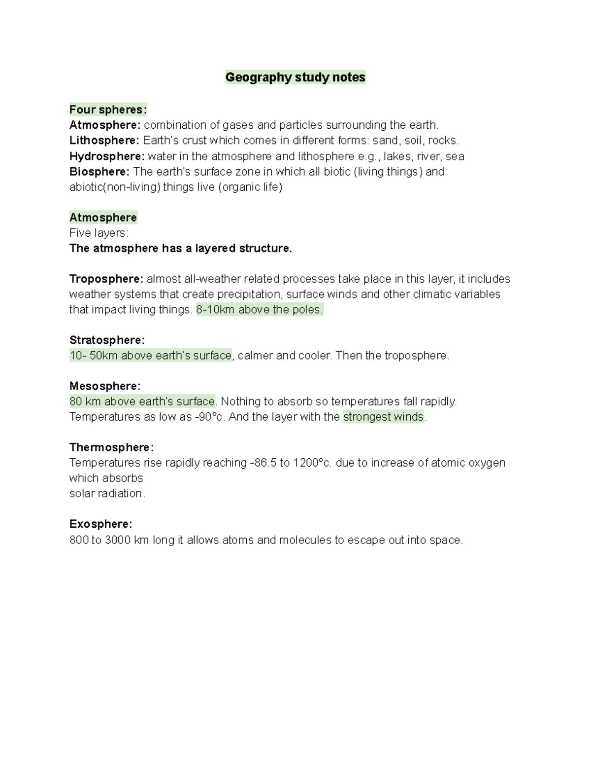 Geography Study Notes: Understanding Earth's Four Spheres and Processes ...