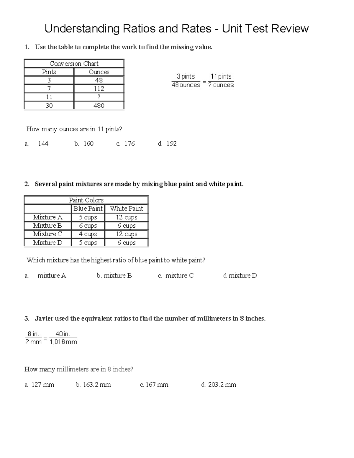MATH 101: Ratios and Rates Unit Test Review Guide - Studocu