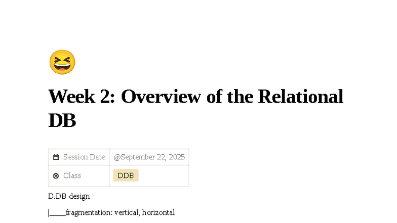 DDB 2025: Week 2 Class Notes on Relational DB Design - Studocu