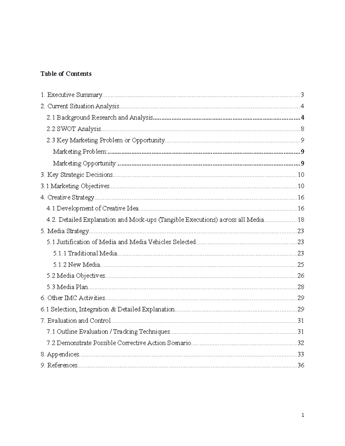 Assignment 2 IMC Plan - Table of Contents Executive - Studocu