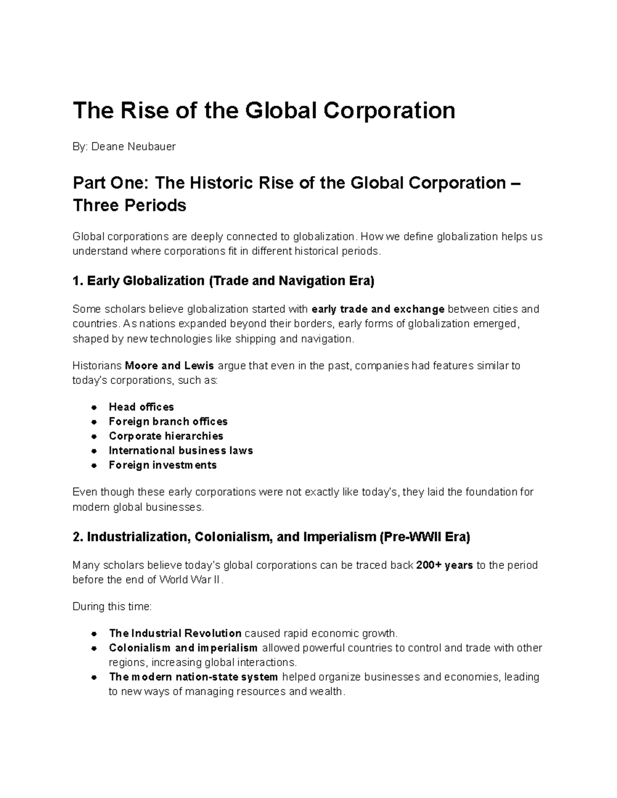 The Rise of the Global Corporation: Historical Perspectives and Future Trends - Studocu