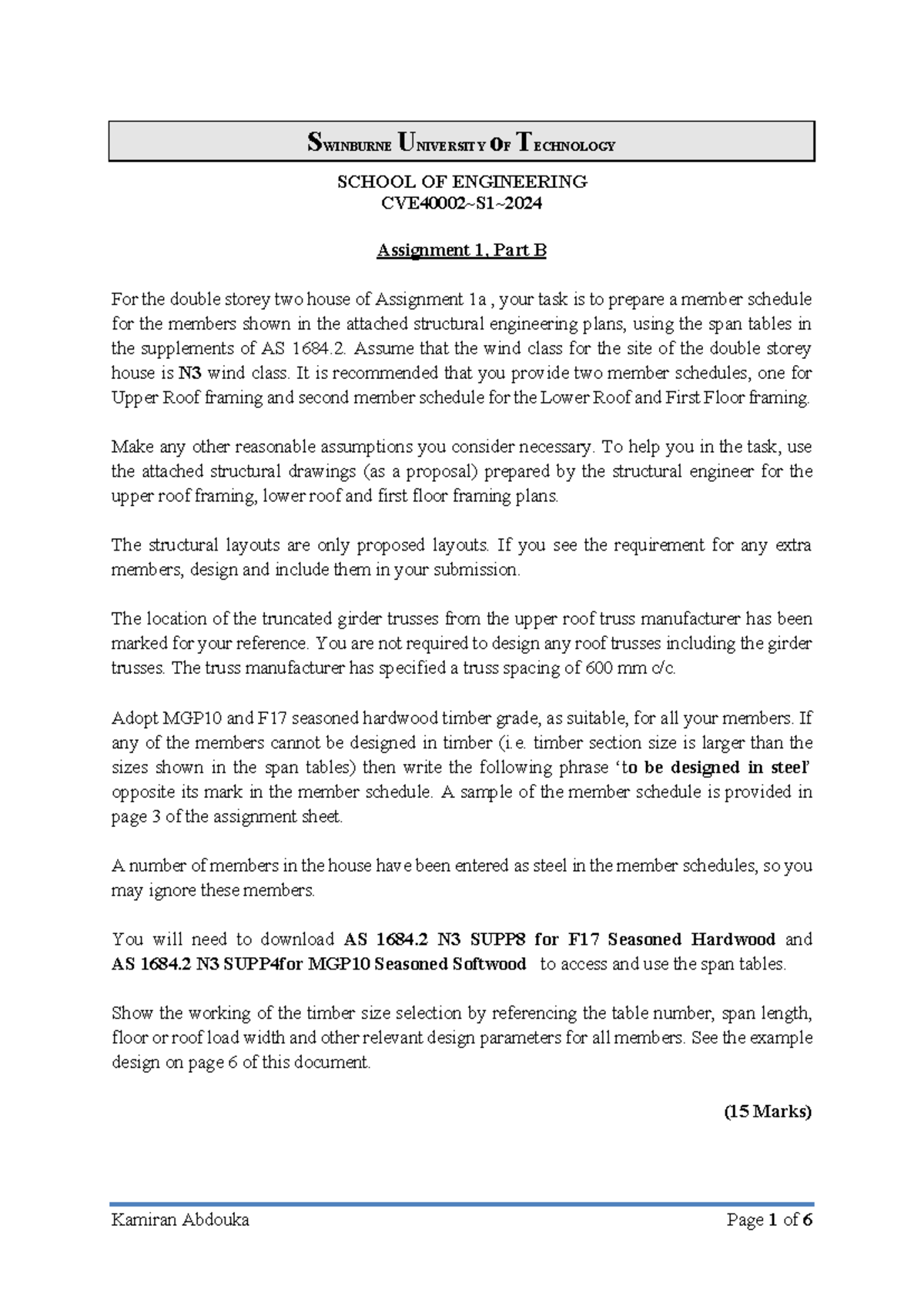 CVE40002~S1~2024~Assignment 1 Part B - S WINBURNE UNIVERSITY o F ...