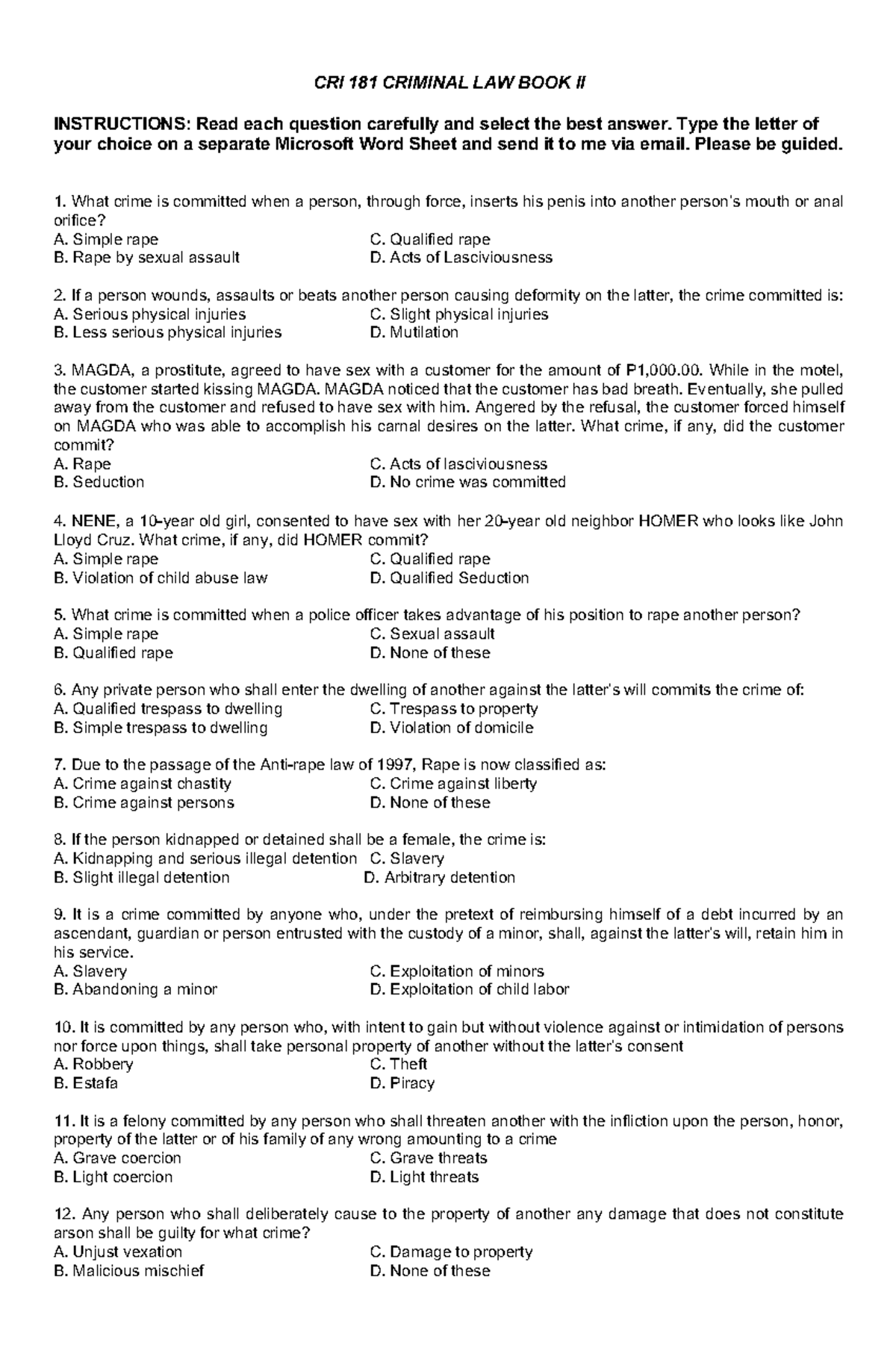 CRI-181-P3: Criminal Law Review Questions and Answers - Studocu