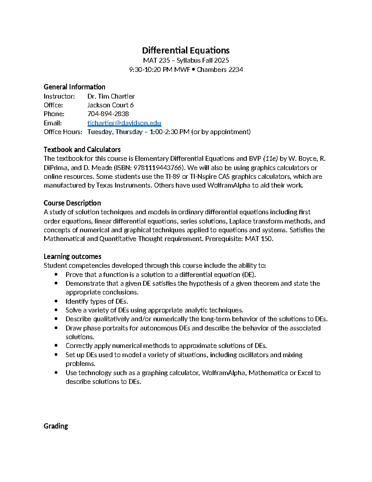 Syllabus for MAT 235: Differential Equations Fall 2025 - Studocu