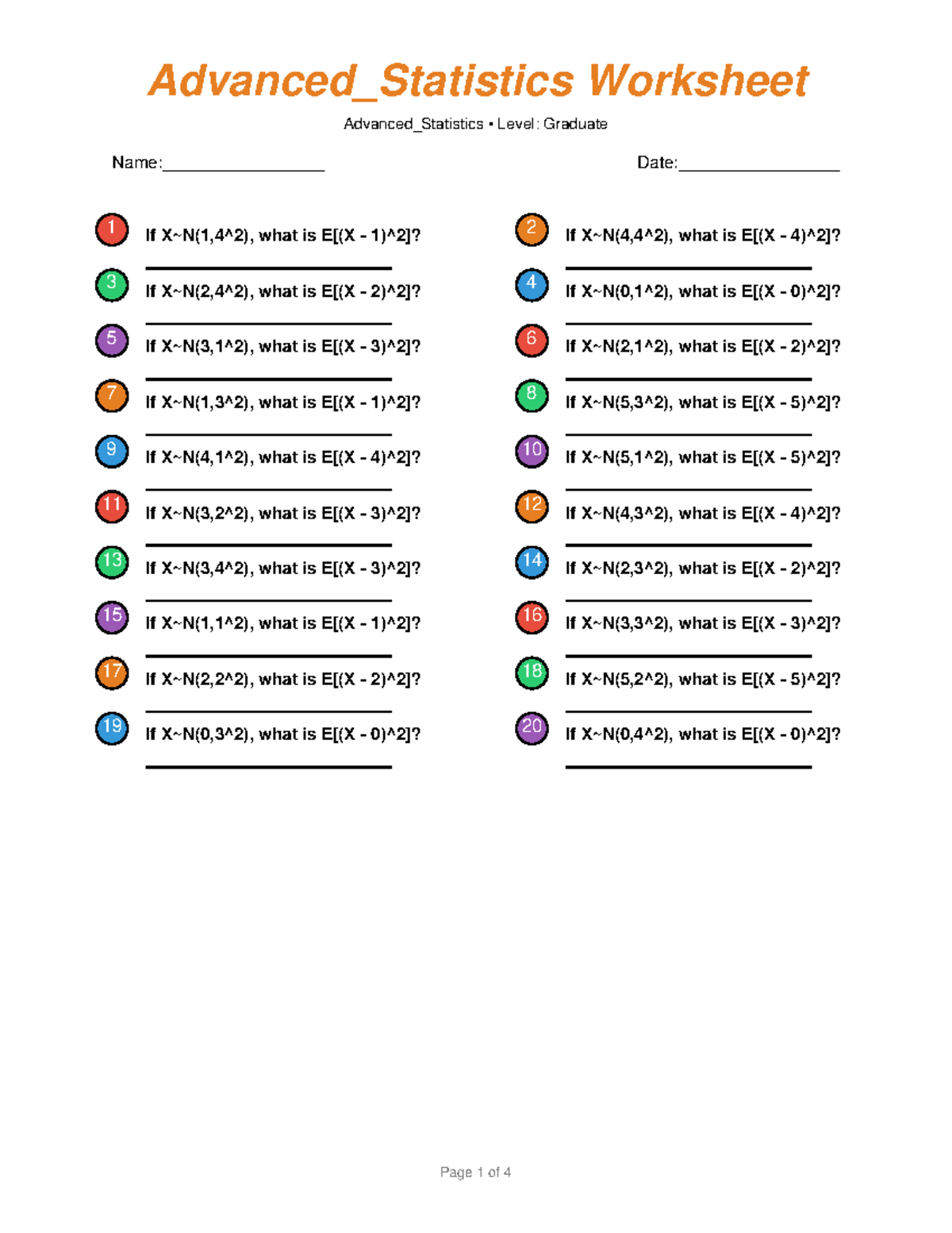 Advanced_Statistics Worksheet 2 - Graduate Level - Studocu