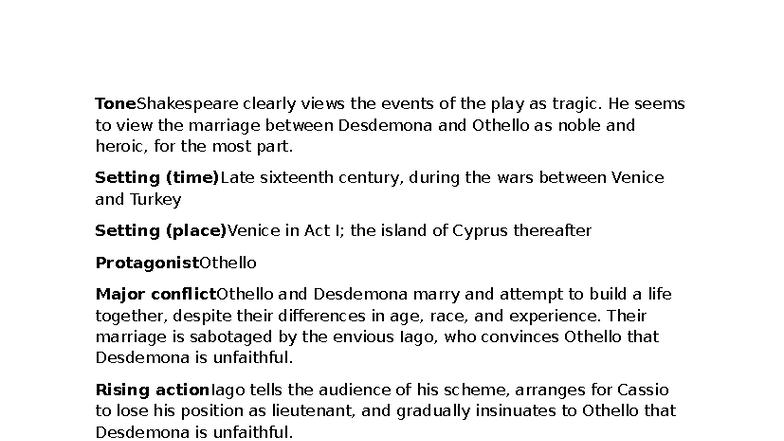 Othello (ENG 101) - Tragic Themes and Character Analysis - Studocu