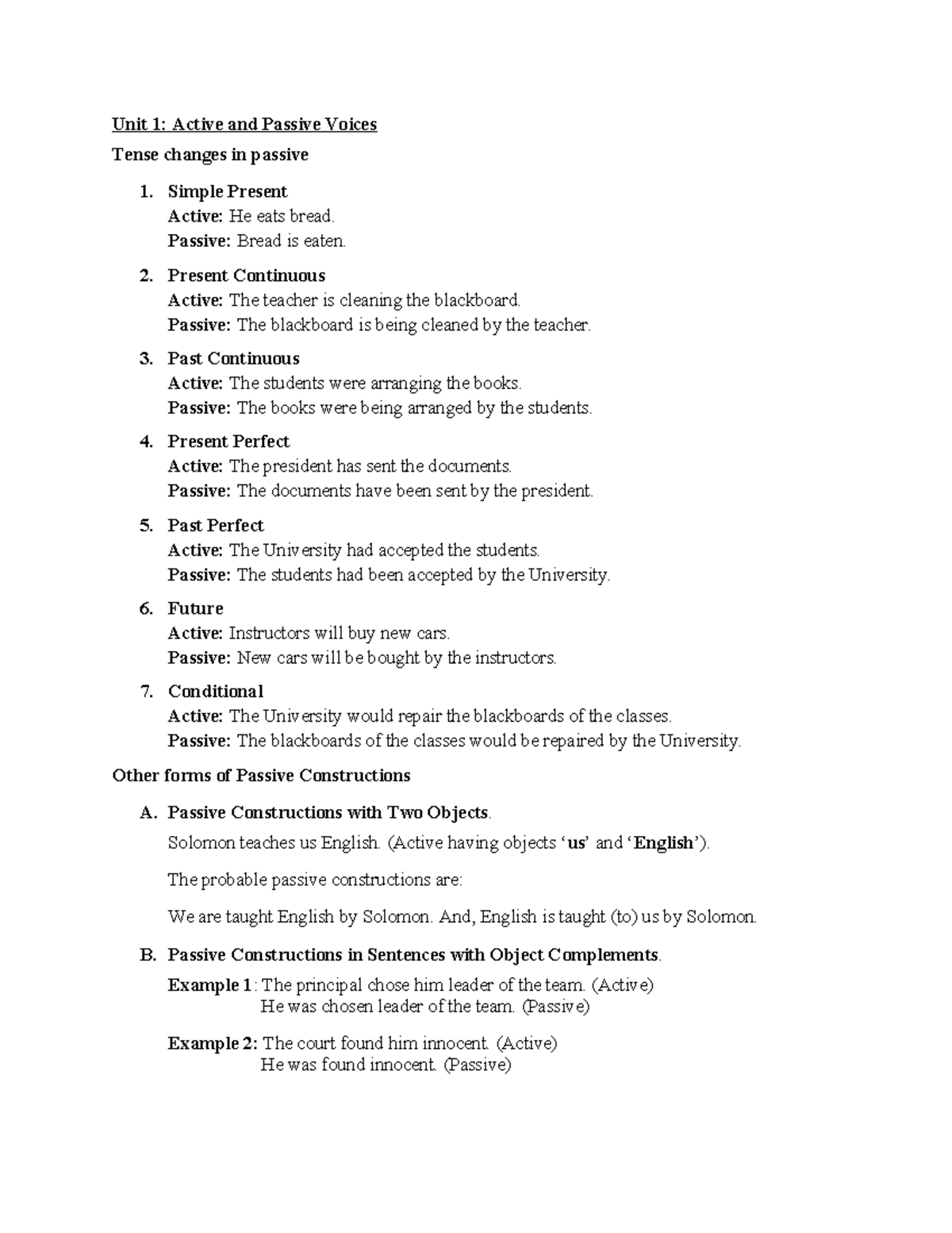 Unit 1: Active and Passive Voices - Grammar Overview for ENG101 - Studocu
