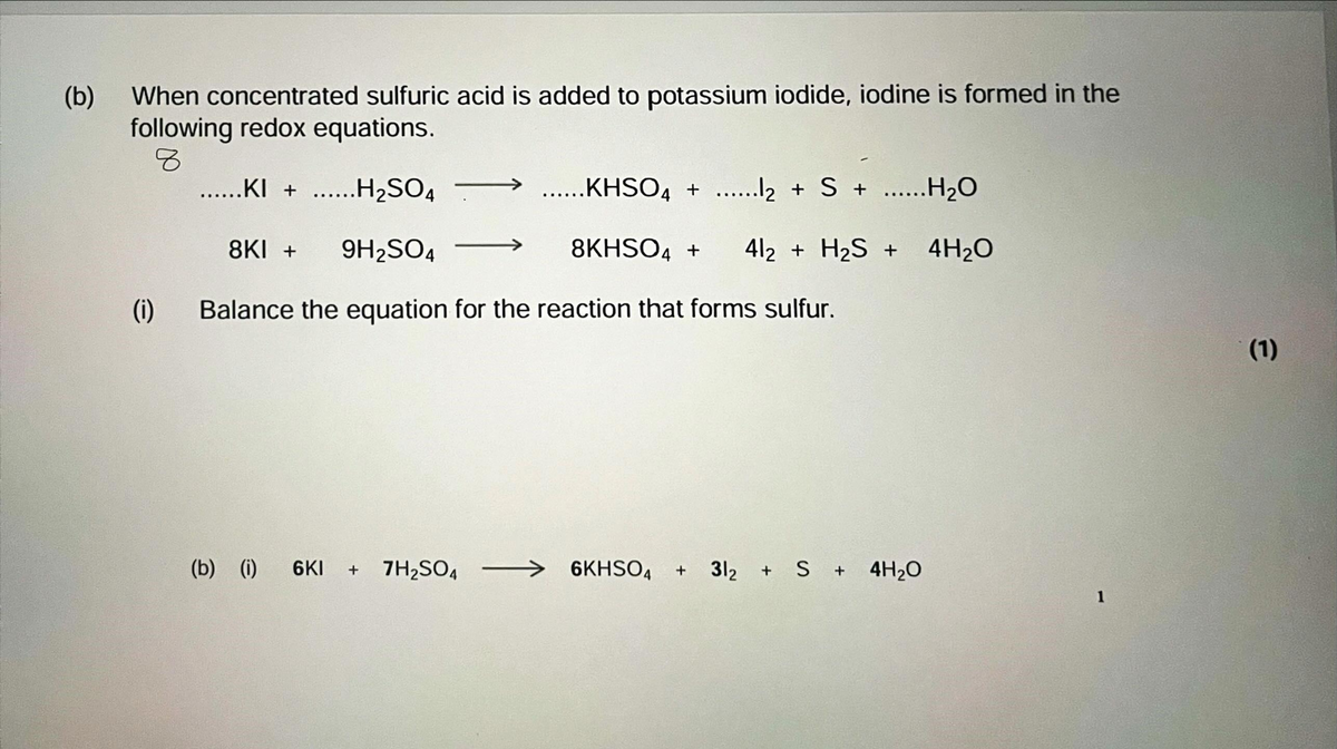 Redox Reactions of Sulfuric Acid and Potassium Iodide (Chem 101) - Studocu