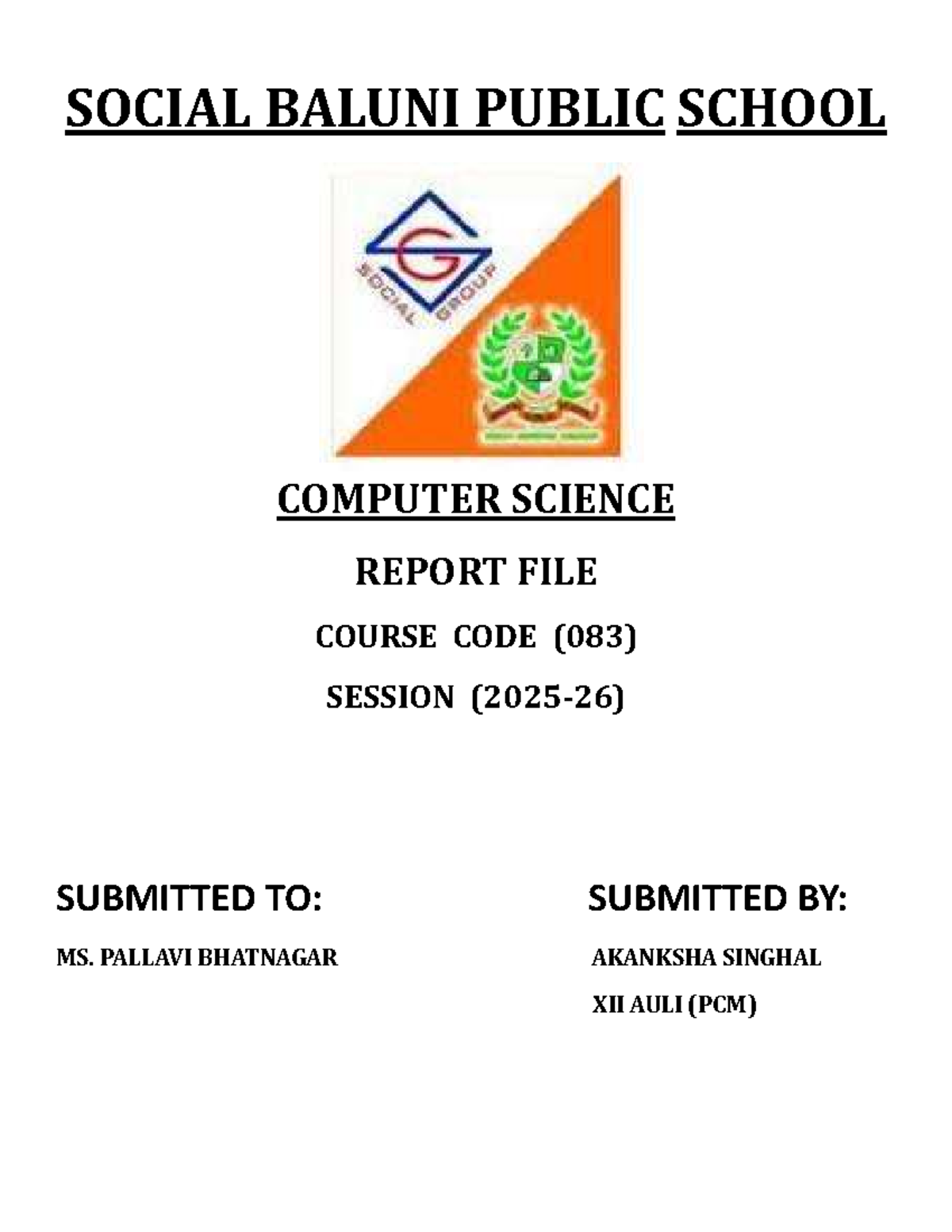Computer Science Project Report (083) - Class XII Auli (PCM) - Studocu