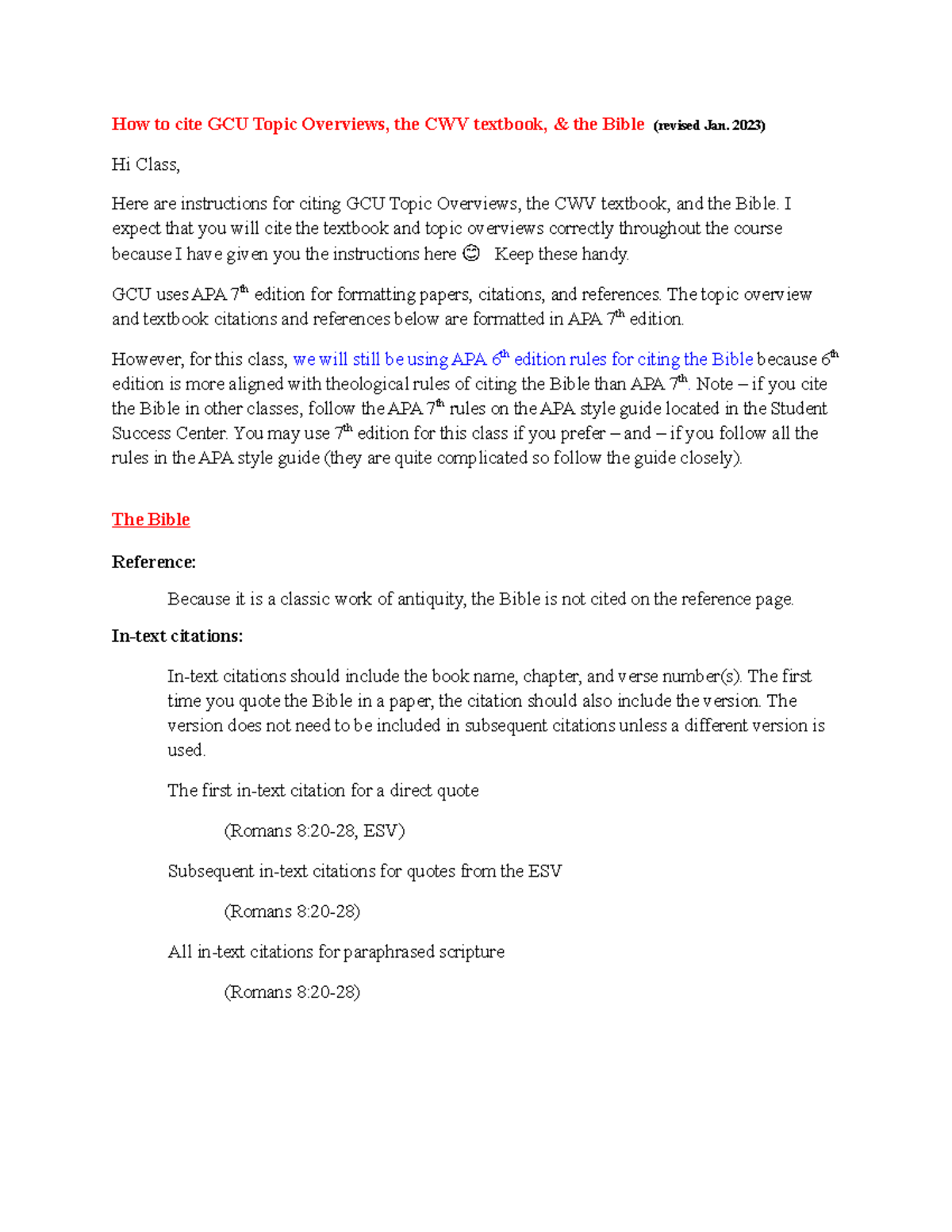 CWV-101 - Guidelines for Citing GCU Overviews, Textbook & Bible - Studocu