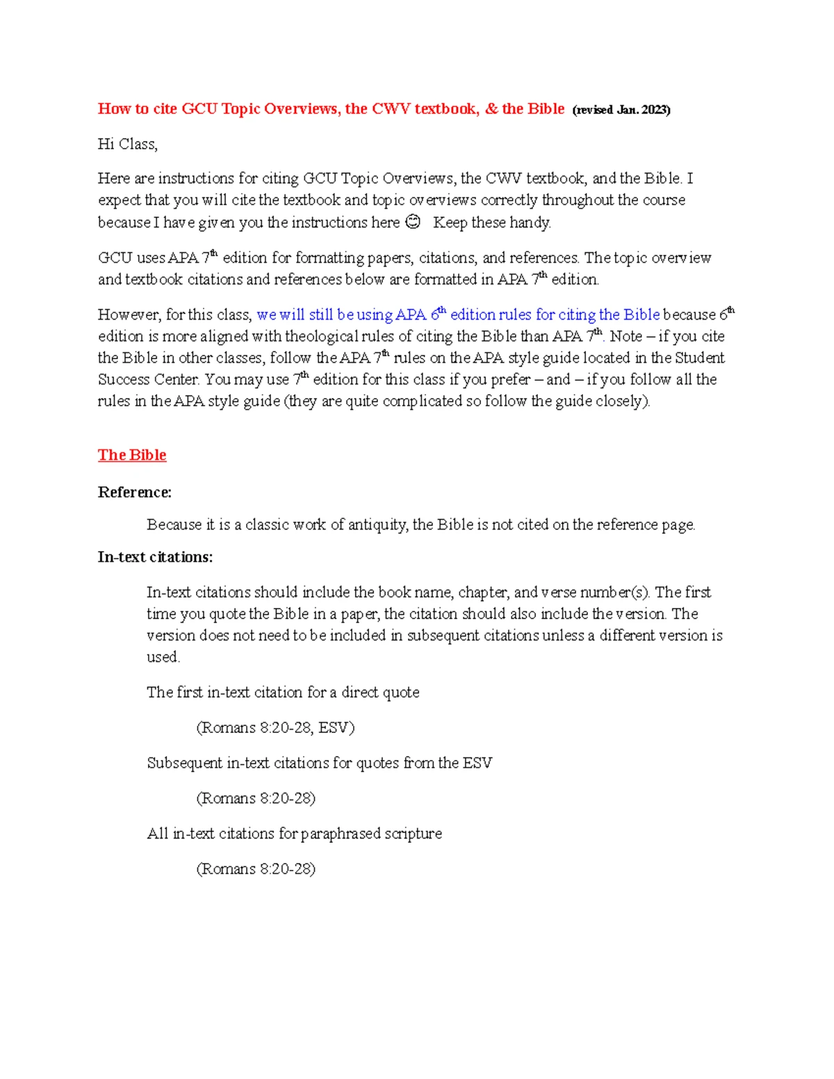 CWV-101 - How to Cite Overviews Textbook Bible - How to cite GCU Topic ...