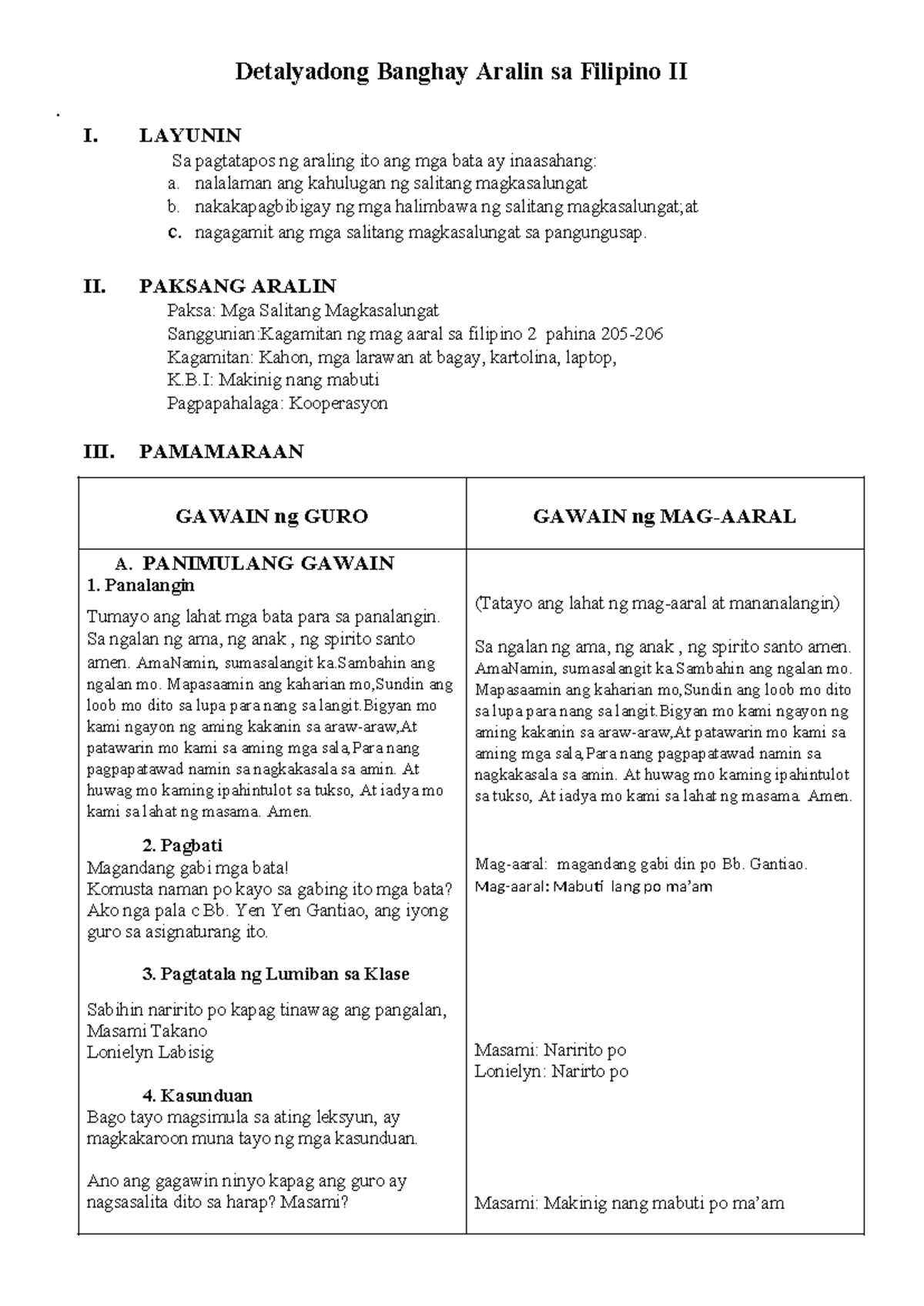 Detalyadong Banghay Aralin sa Filipino II: Mga Salitang Magkasalungat ...