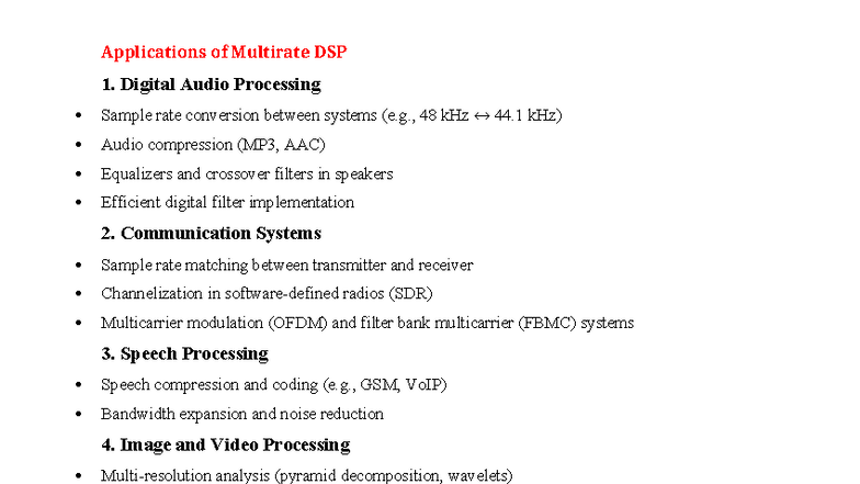 Mdsp Adv Applications - Unit 5: Multirate DSP Techniques - Studocu