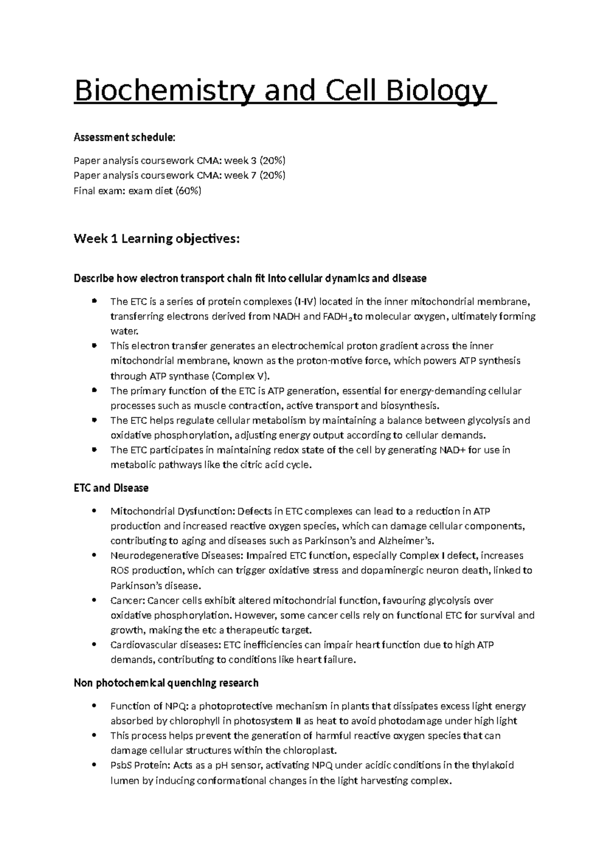 Biochemistry & Cell Biology Final Exam Guide (Course Code: CMA) - Studocu