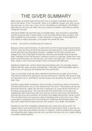 Giver Study Guide Answers - ANSWER KEY: SHORT ANSWER STUDY QUESTIONS ...