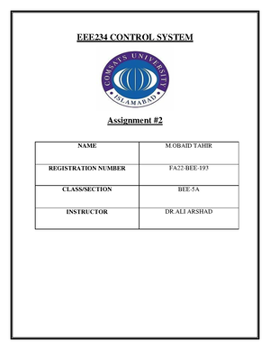 LAB Report 10 CS - EEE234 CONTROL SYSTEM Lab NAME M TAHIR REGISTRATION NUMBER FA22-BEE- 193 ...
