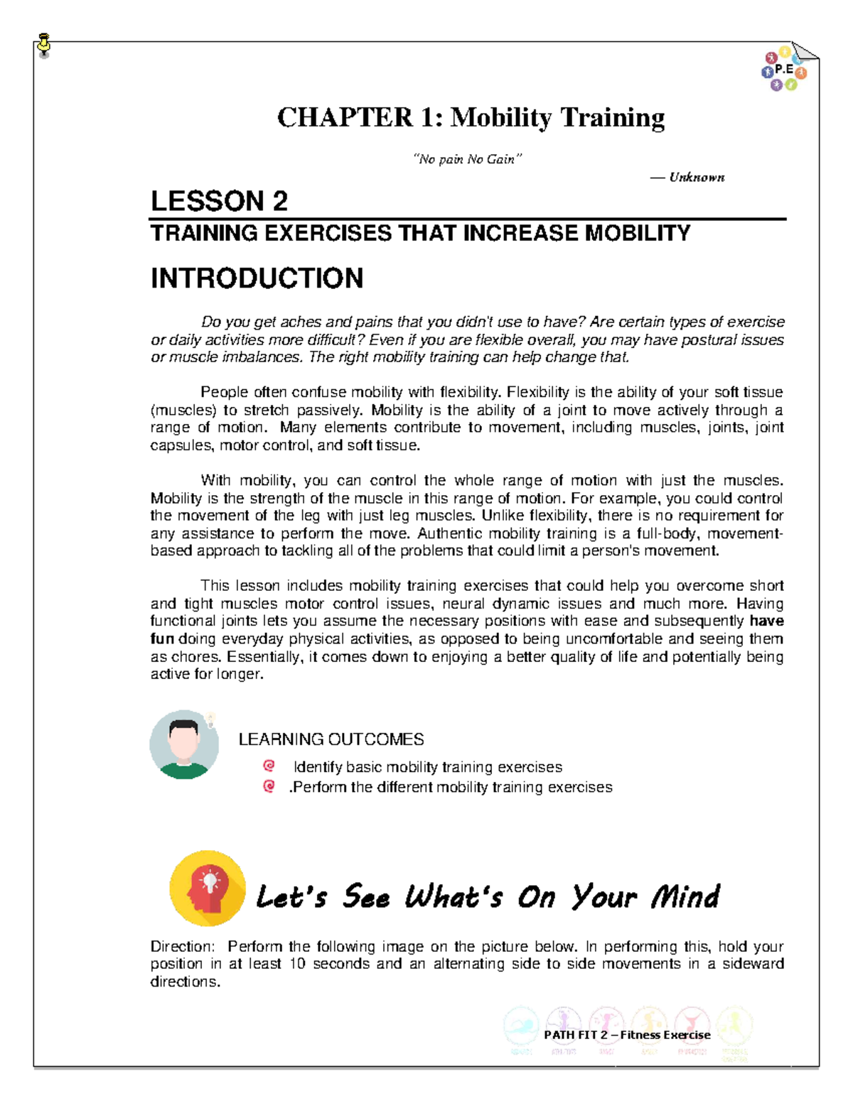 PATH FIT 2: Lesson 2 - Mobility Training Exercises for Enhanced ...