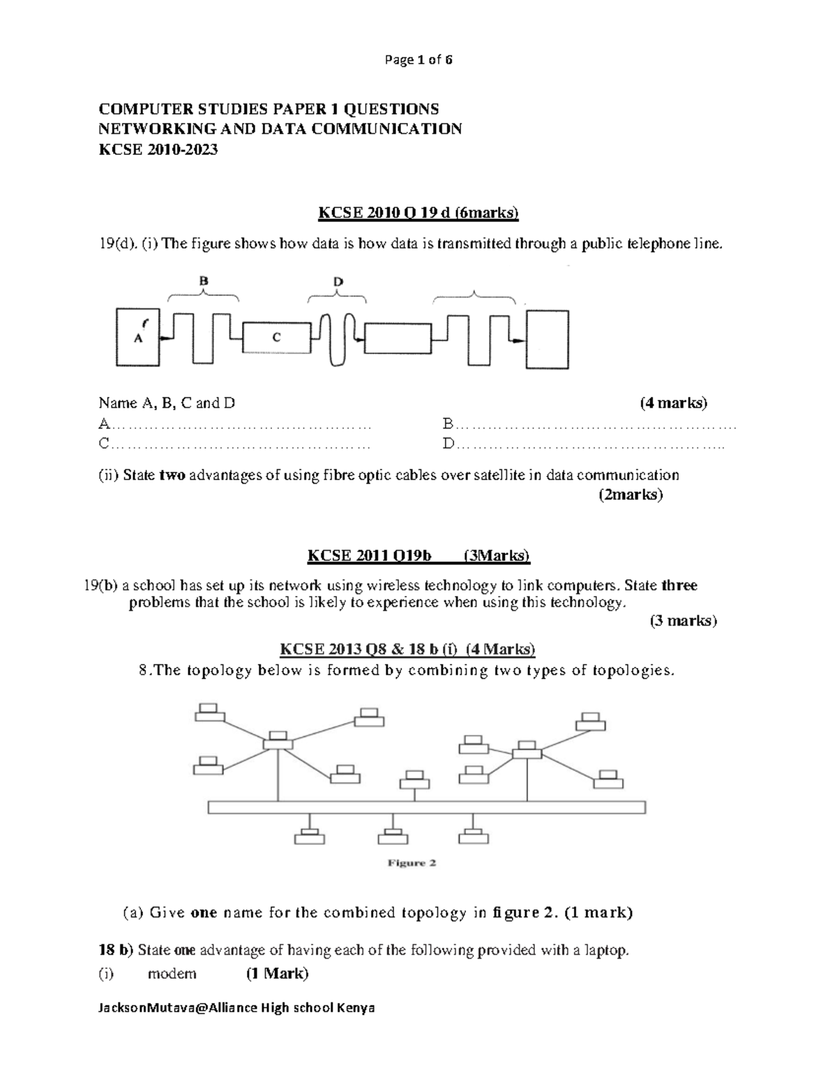 KCSE Networking Past Questions (2010-2021) - Data Comm & Topologies ...