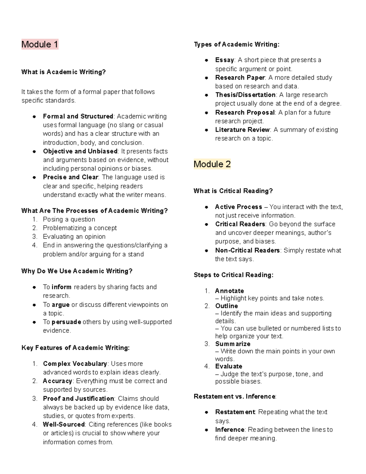 EAPP Module 1-3: Academic Writing & Critical Reading Overview - Studocu