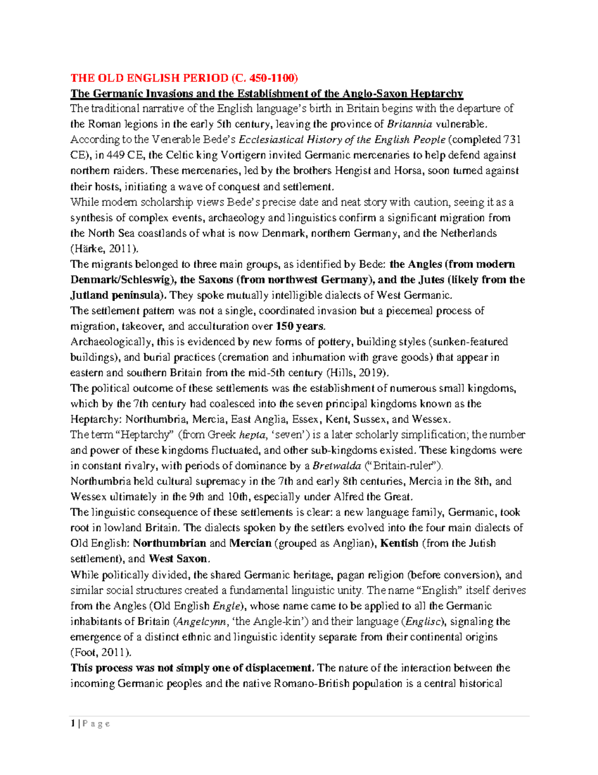CLC203 History and Development of English: Old English Period Notes ...