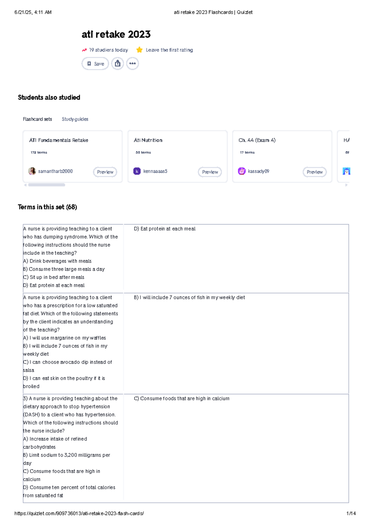 ATI Retake 2023 Nutrition Flashcards for Exam Preparation - Studocu