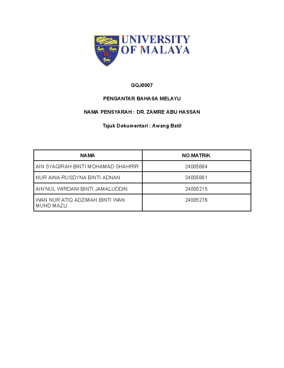 Laporan Awang Batil: Warisan Budaya Melayu dan Penceritaan Tradisional ...