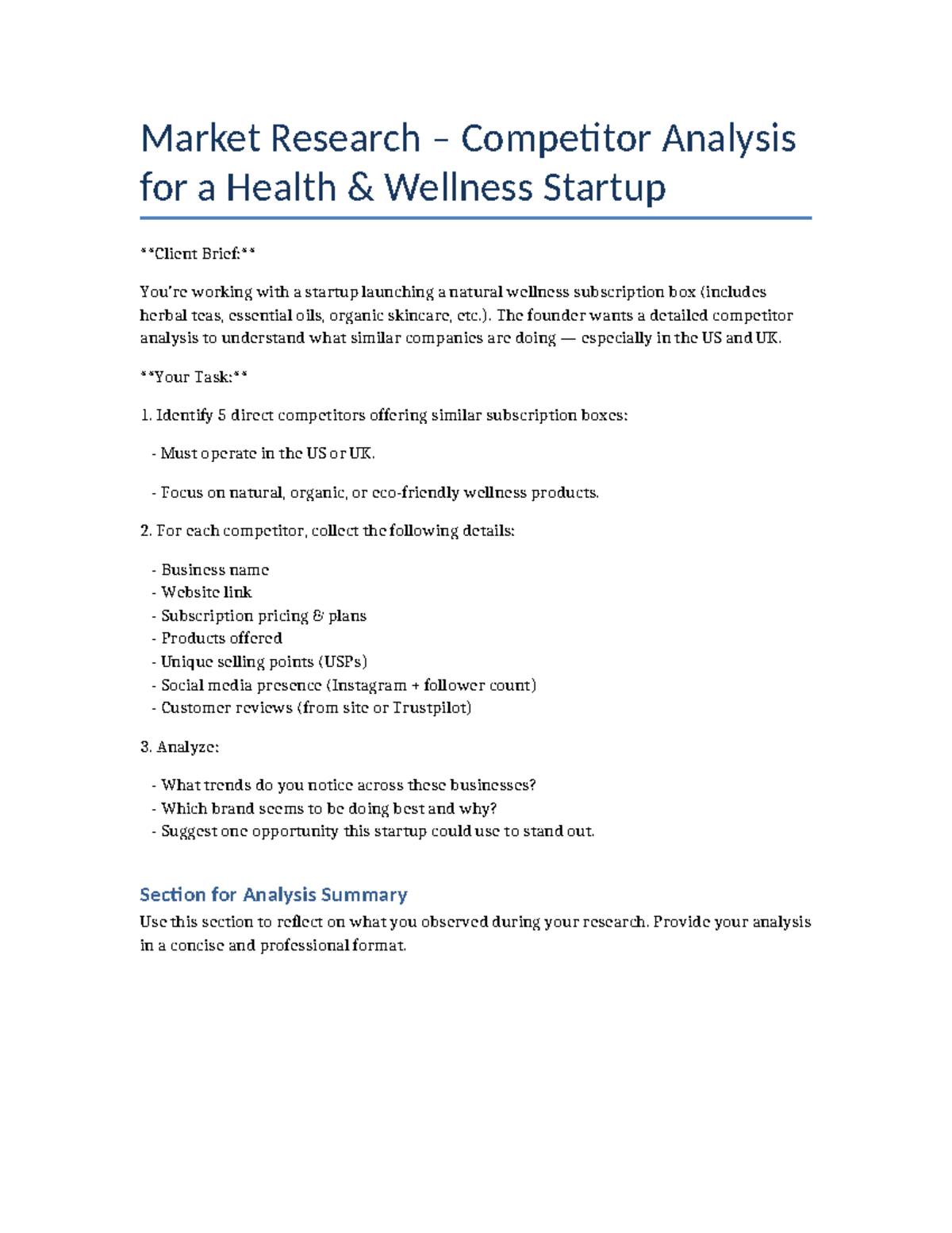 Health Wellness Competitor Analysis Guide for Startup Success - Studocu