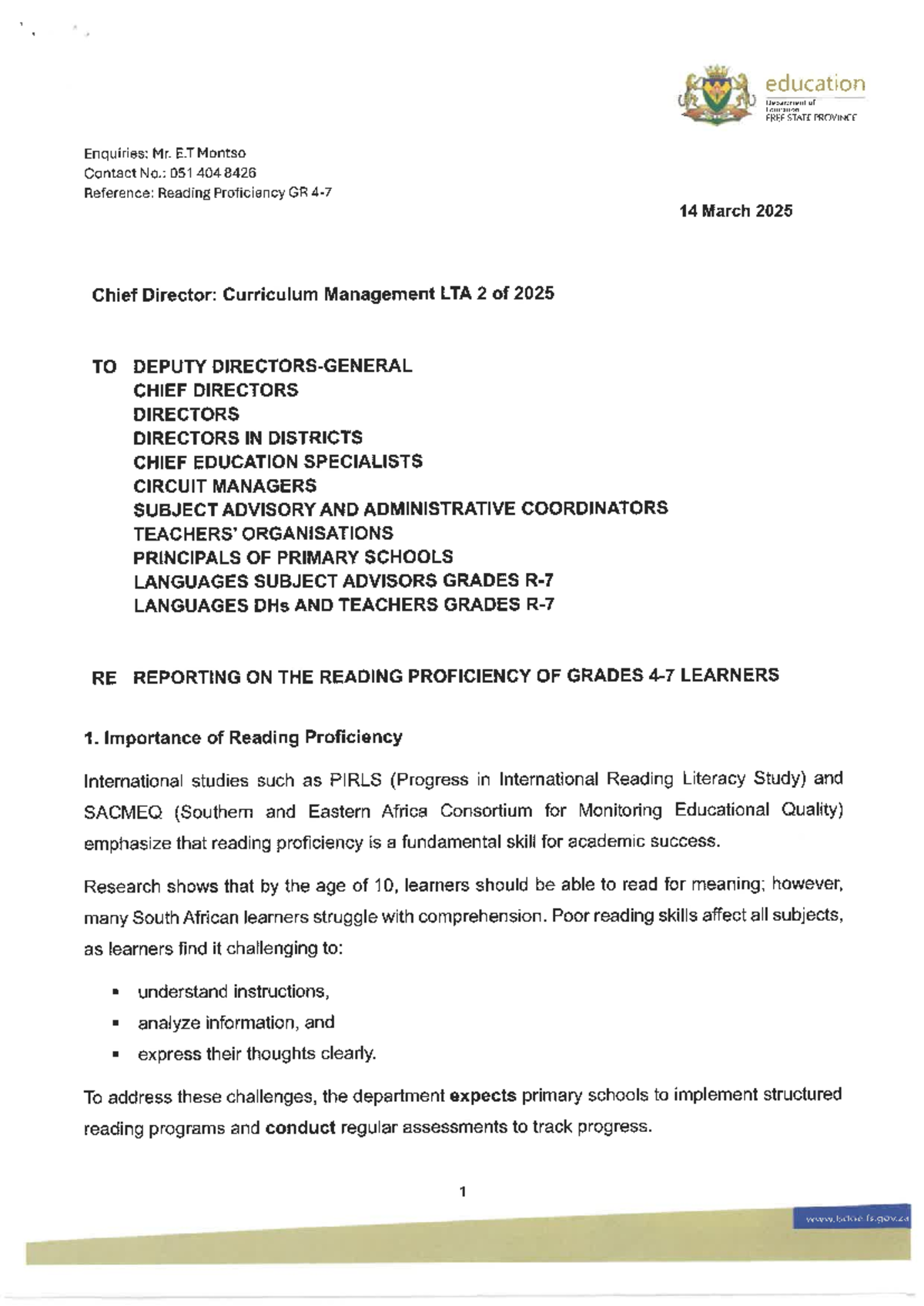 LTA 2 2025 - Reading Proficiency Assessment Guidelines - Studocu