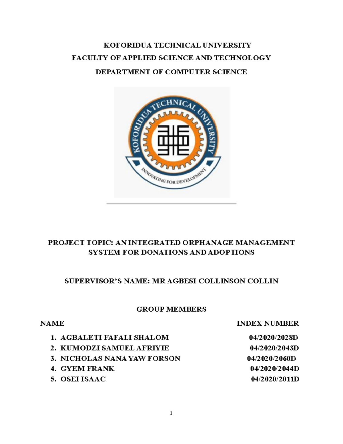 Proposal Final Project - KOFORIDUA TECHNICAL UNIVERSITY FACULTY OF ...