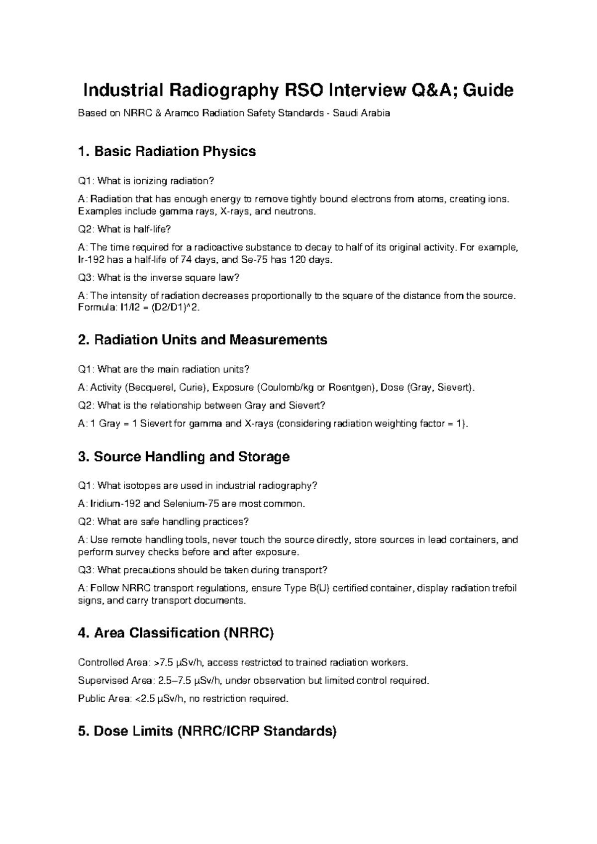 Industrial Radiography RSO Interview QA Guide - NRRC Standards - Studocu
