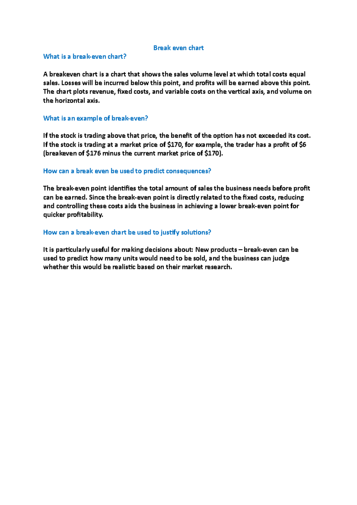 Break Even Chart - Break even chart What is a break-even chart? A ...