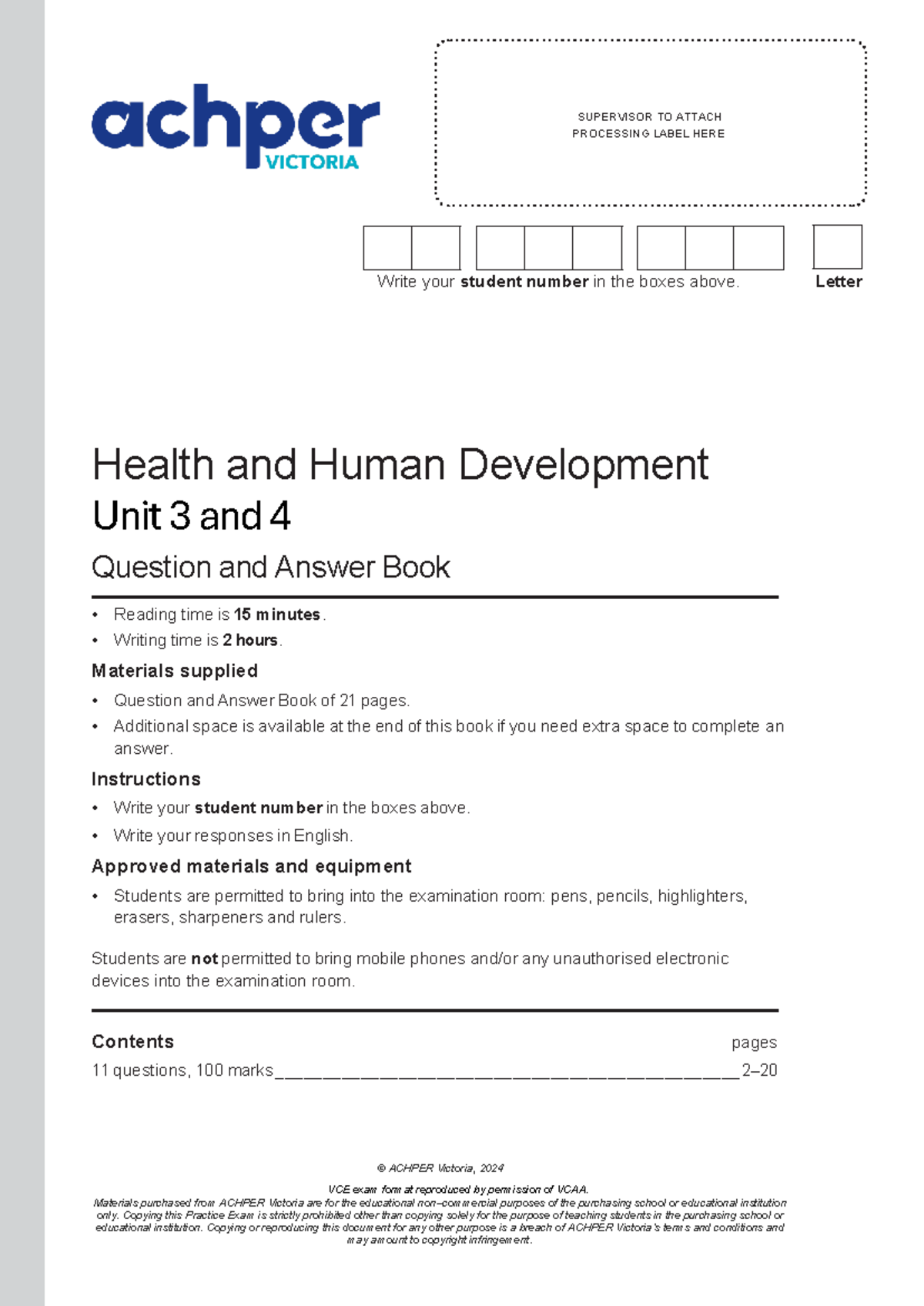 VCE Health and Human Development Units 3/4 Trial Exam 2024 - Studocu