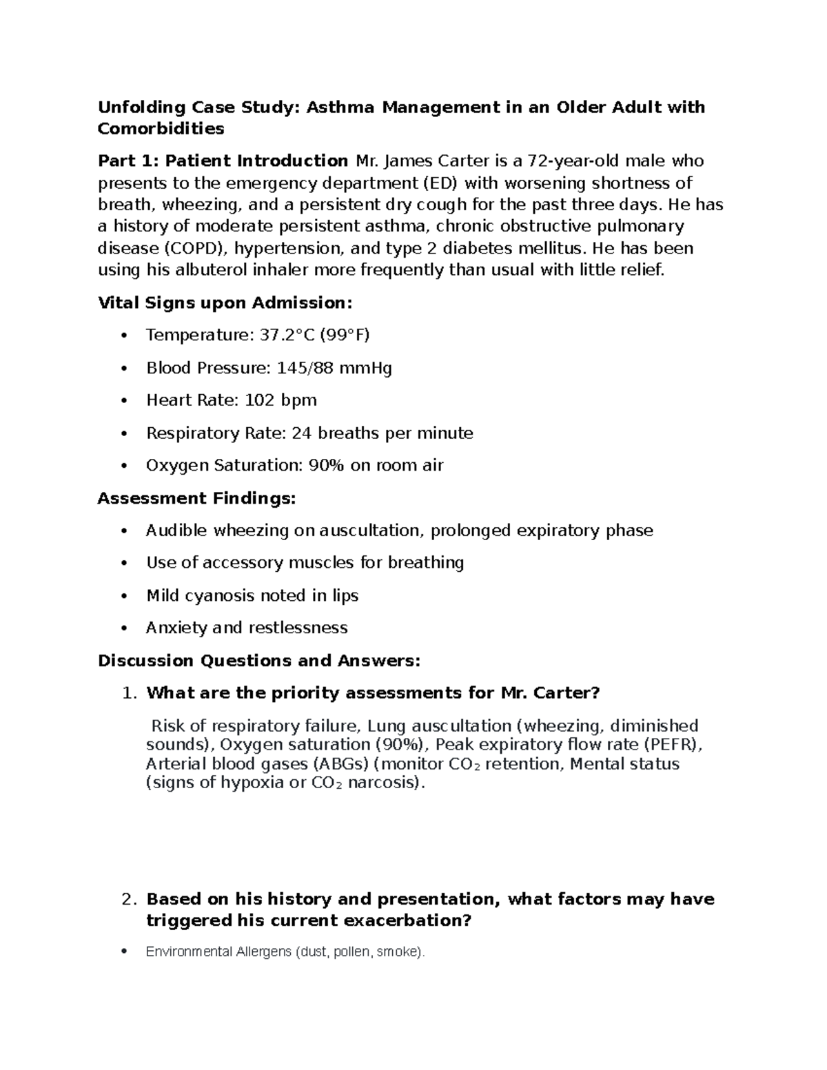 Unfolding Case Study Asthma Student Activity - Unfolding Case Study ...