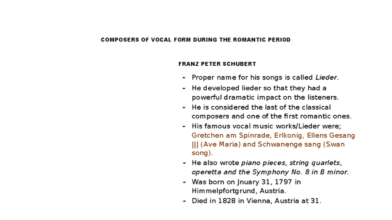 Vocal Form Composers During the Romantic Period: Key Figures and Works ...