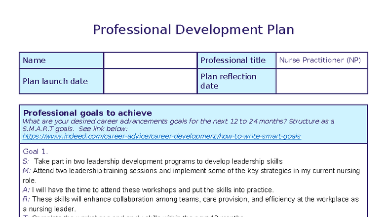 Nurse Practitioner (NP) Professional Development Plan: S.M.A.R.T Goals ...