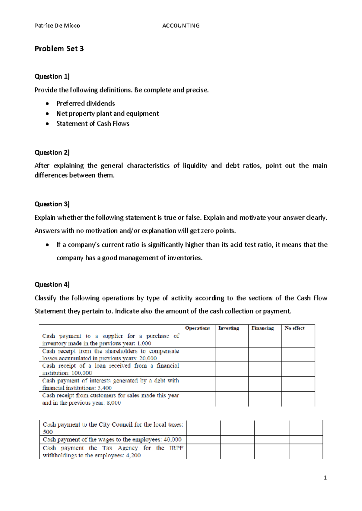 Accounting Problem Set 3: Exercises and Definitions - Studocu