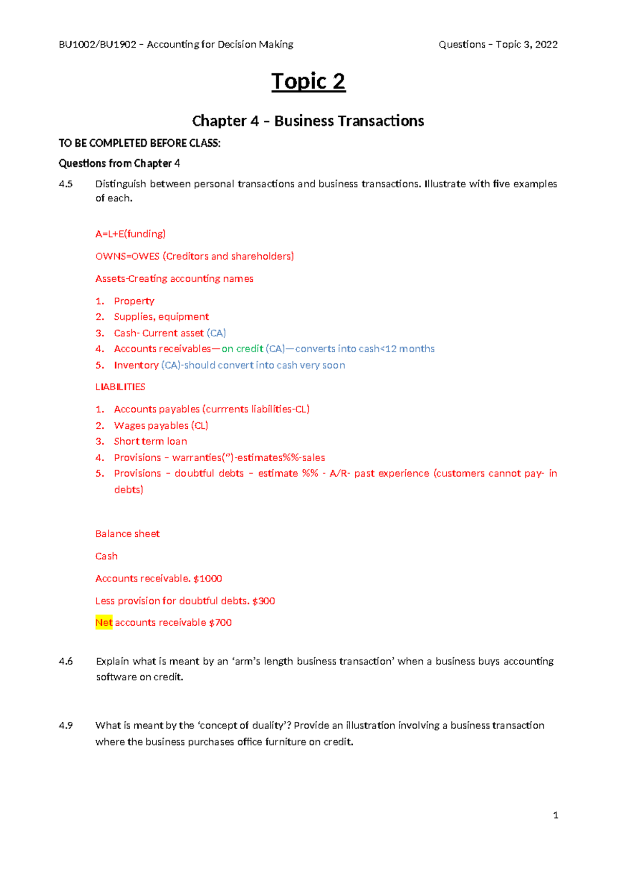 BU1002 Topic 03 Tutorial Questions on Accounting for Decision Making ...