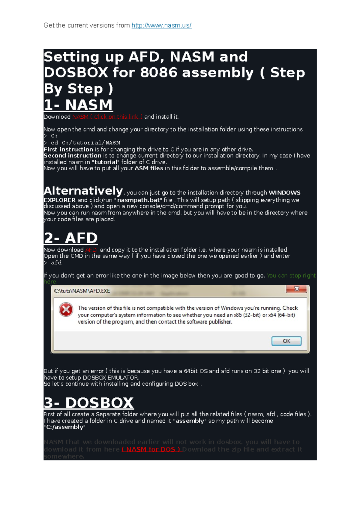 Installing and Running NASM with AFD & DOSBOX Setup Guide - Studocu