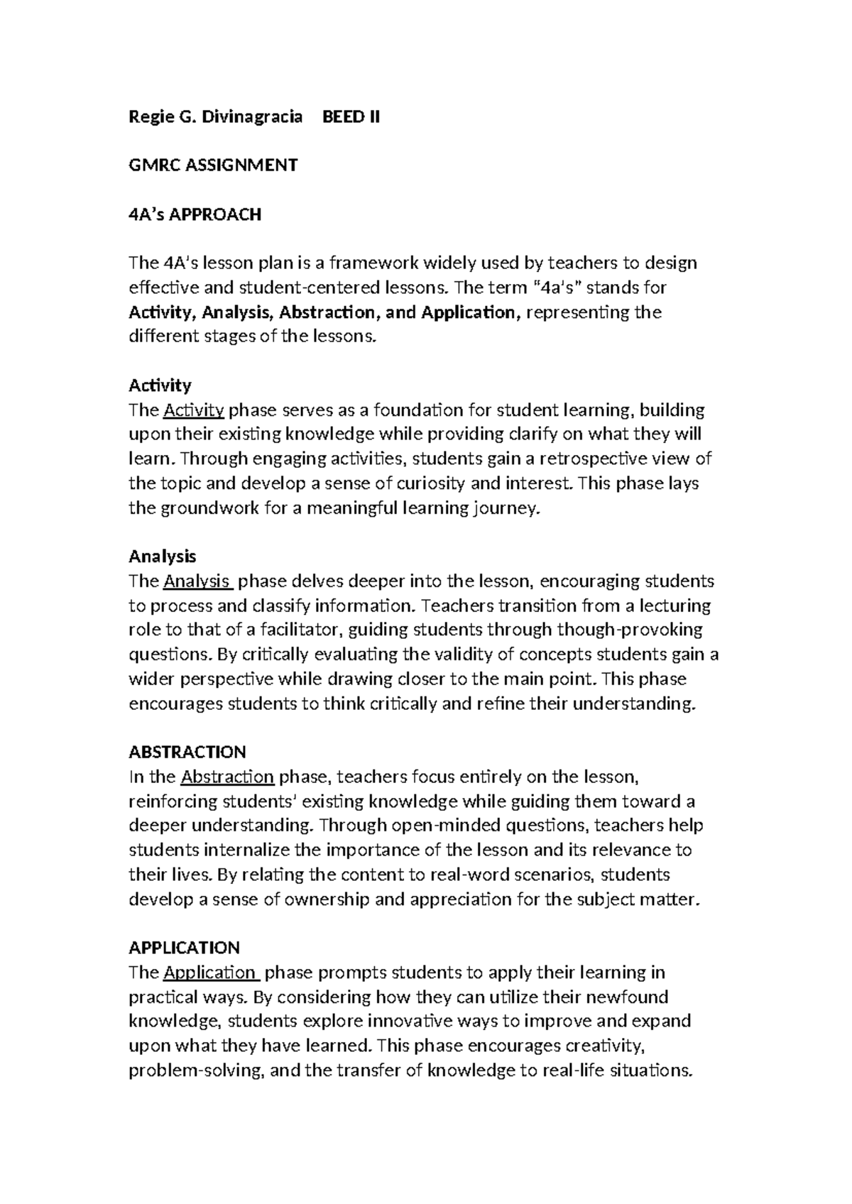 4as approach definition - Regie G. Divinagracia BEED II GMRC ASSIGNMENT ...