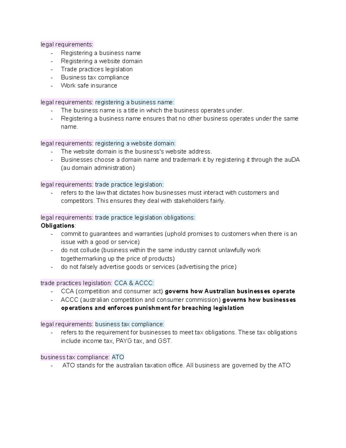 Business Management Unit 1: Legal Requirements and Financial ...